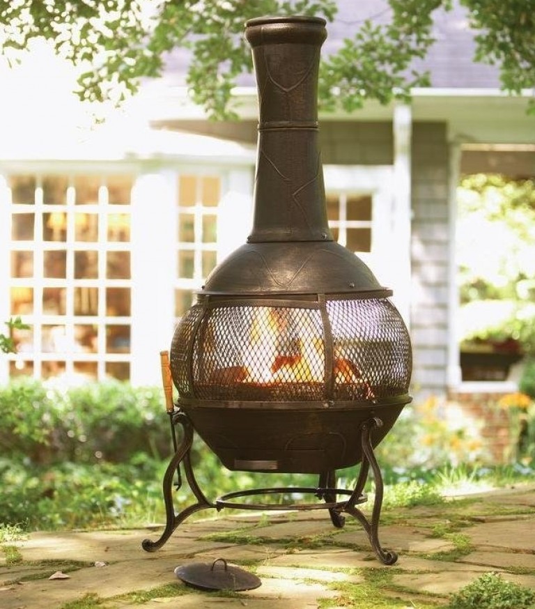 Hampton Bay Cast Iron Chiminea with Screen and Fire Poker | Fresh ...