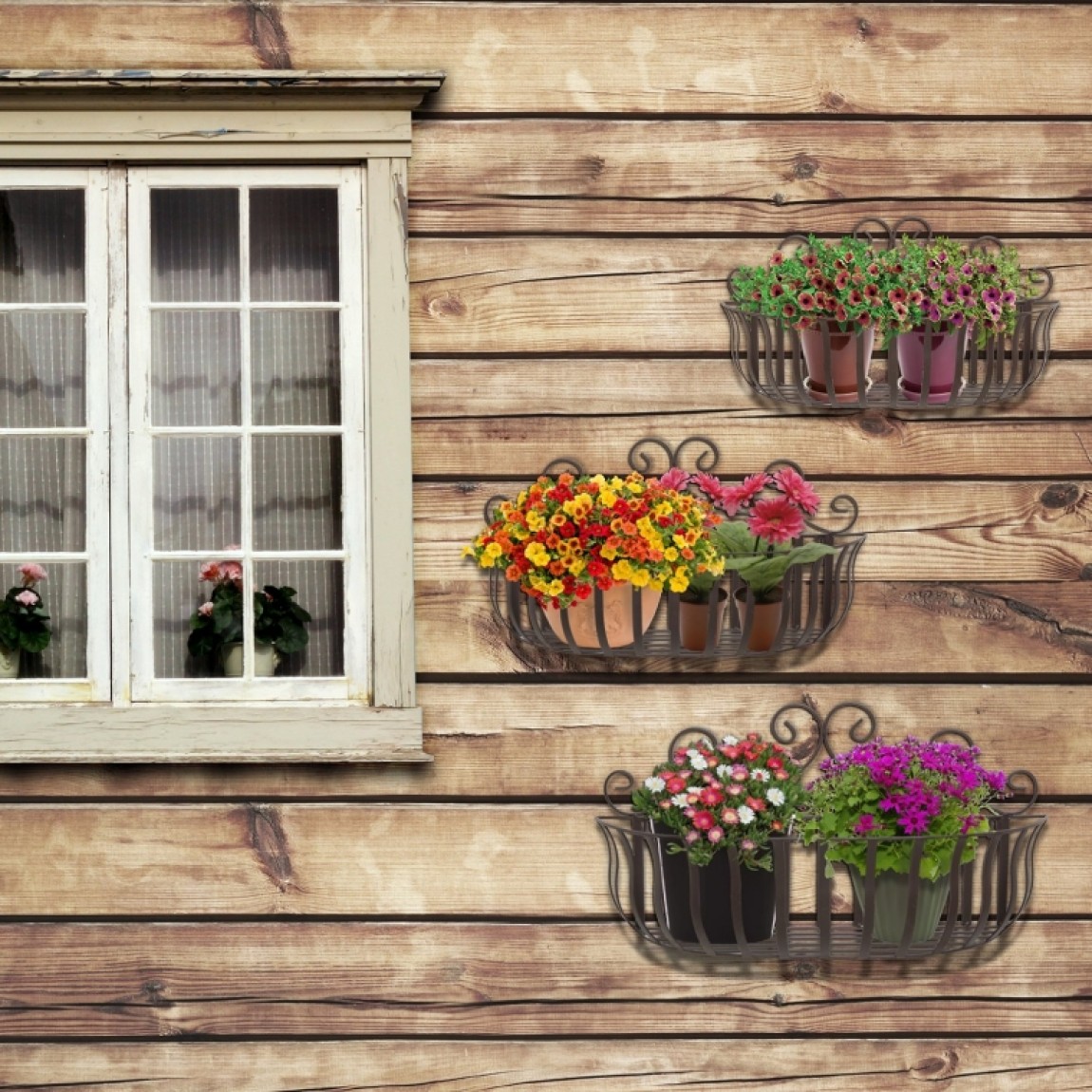 Metal Scrollwork Leaf Design Floating Basket Shelves | Fresh Garden Decor